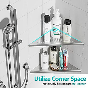 Qeke Corner Shower Shelves, 10” Recessed Tile Shower Shelf Brushed Nickel, 304 Stainless Steel Grout in Corner Tile Shower Shelves, No Drilling, 2 Pack