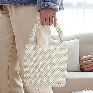 Grandxii Pearl Clutch Purse White Summer Handbag Tote Bag Evening Party Bag With Pearls For Women