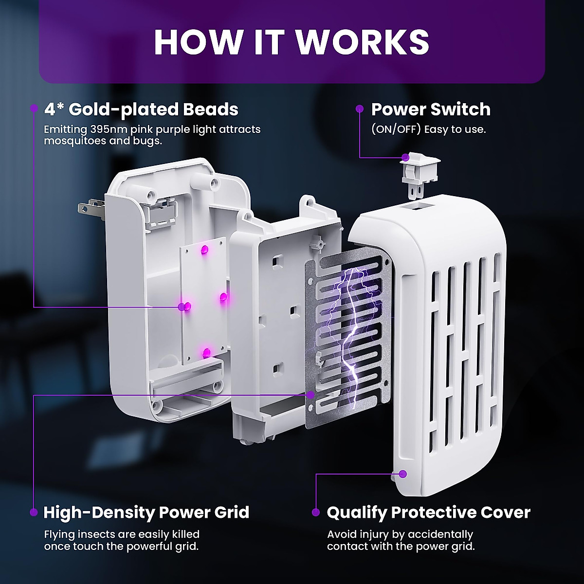 Indoor Bug Zapper Plug in Electric Mosquito Killer Lamp with UV LED Light Portable Flying Insect Traps for Home, Kitchen, Bedroom, Office White 2 Pack