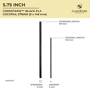 [500 COUNT] CORNSTRAW 5" Black PLA Cornstarch Plasticless Disposable Drink Stirrer Cocktail Straw