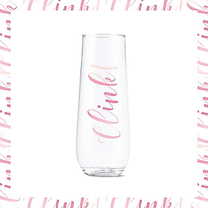 TOSSWARE POP 9oz Flute Pink Rose Toast Series, SET OF 6, Premium Quality, Recyclable, Unbreakable & Crystal Clear Plastic Printed Champagne Glasses