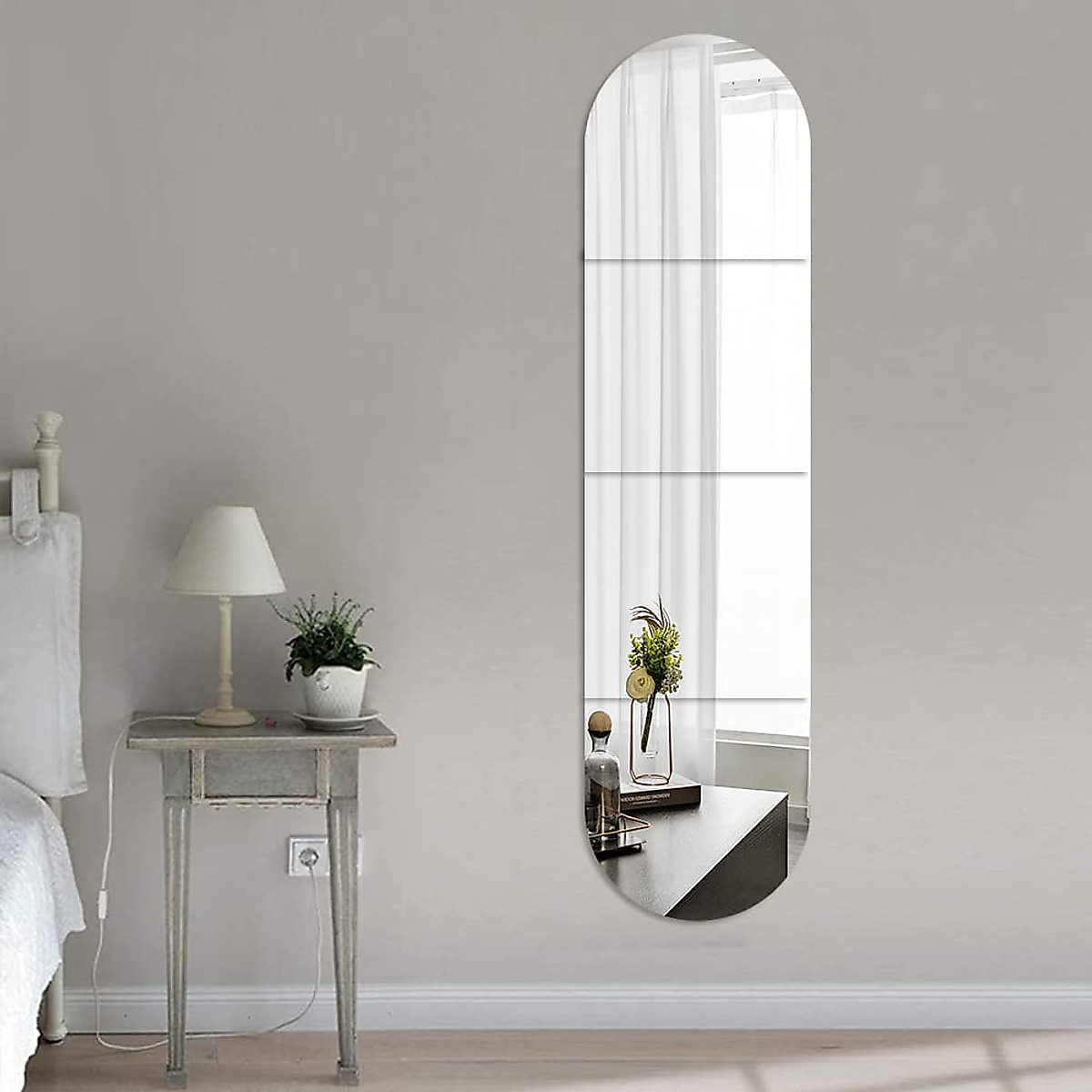 MCLEULLA Full Body Wall Mirrors, 12x12 4pcs Acrylic Plexiglass Mirror Wall Mounted Full Length Frameless Mirror Makeup Large Long Mirror for Walls Home Workout Gym Hallway Mirror Floor Tile