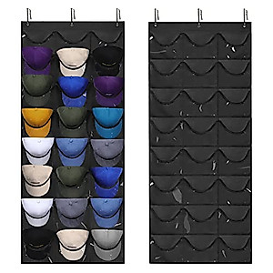 Dofilachy Hat Rack - Hat Organizer - Hat Racks for Baseball Caps, Visible Hat Holder - Baseball Hat Rack for Wall Door with 3 Hooks, 24 Deep Pockets