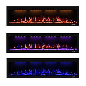 Valuxhome Electric Fireplace, 60 Inches Fireplace, Recessed and Wall Mounted Fireplaces for Living Room with Remote, Overheating Protection, Logset and Crystal, Touch Screen, 1500W/750W, Black