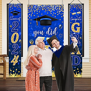 Graduation Banner 2023-Congrats Class of 2023 Porch Sign Banner Decoration,2 Piece Navy Blue Congrats Party Yard Banner Door Hanging Sign for Graduation Party Decorations(Blue)