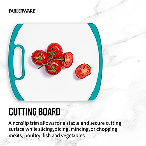 Farberware 2-Piece Paring Knife and Cutting Board Set, 3.5-Inch Paring Knife with Resin Coating and Custom-Fit Blade Cover and Non-Slip Plastic Chopping Board, Dishwasher-Safe Set, White/Blue
