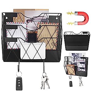 Magnetic File Holder, File Organizer for File Cabinets, Mail Organizer Vertical Magazine Holder for Refrigerator, No-Drill Mount Hanging Magnetic Folder Holder for Office Home（3-Tier, Black)