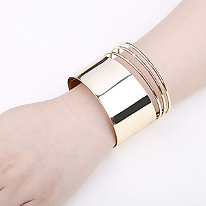 HANPABUM Women Gold Tone Choker Necklace and Cuff Bangle Bracelet Jewelry Set Exaggerated Punk Style (A:Gold Tone)