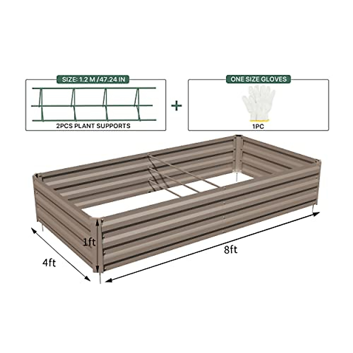 SONFILY Raised Garden Bed Metal Raised Garden Bed Outdoor Kit Garden Boxes Raised Galvanized Planter Raised Beds for Gardening Vegetables Fruit with 2pcs Tomato Cages,8x4x1ft,Brown