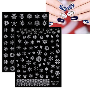 JMEOWIO 9 Sheets Christmas Nail Art Stickers Decals Self-Adhesive Pegatinas Uñas Snowflake Xmas Winter Holiday White Nail Supplies Nail Art Design Decoration Accessories