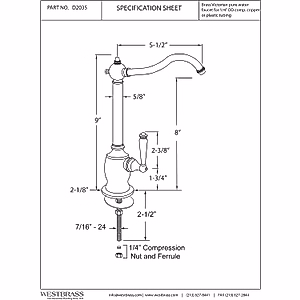 Westbrass D2035-NL-05 9" Victorian 1-Lever Handle Cold Water Dispenser Faucet, Polished Nickel