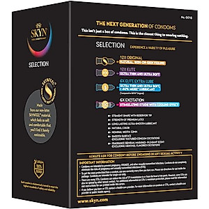 SKYN Selection Non-Latex Condoms - Contains SKYN Elite, Original, Excitation, Extra Lube, Condoms, 36 Count