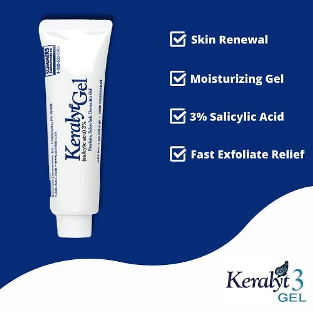 Keralyt 3% Salicylic Acid Gel - Exfoliating Moisturizing Skin Gel - Promotes Relief from Itchy, Redness, Dryness, Roughness, and Flakey Skin from Psoriasis, Eczema, Acne, Dermatitis