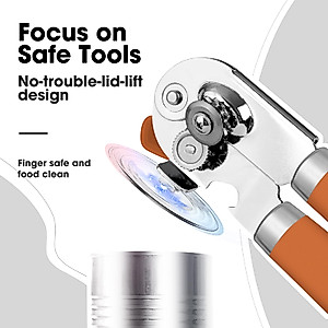 Can Opener Manual, Can Opener with Magnet, Hand Can Opener with Sharp Blade Smooth Edge, Handheld Can Openers with Big Effort-Saving Knob, Can Opener with Multifunctional Bottles Opener, Orange
