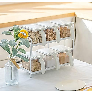 carrotez 2 Pack Airtight Spice Containers with Labels and Spoons, Food Storage Containers for Herbs, Coffee, Seasoning Organization, BPA free - White