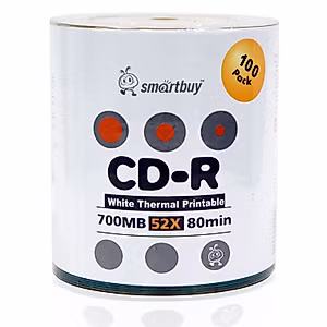 Smartbuy 200-disc 700mb/80min 52x CD-R White Thermal Hub Printable Blank Media Disc + Black Permanent Marker