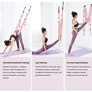 Yoga Stretching Strap, Adjustable Height Leg Stretcher Waist Back Stretch Band Aerial Yoga, Anti-gravity Inversion Exercises Door Flexibility Tensile Trainer for Rehab Pilates Dance Splits (Pink)