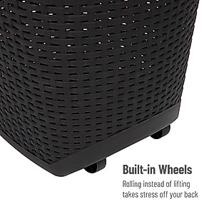 Mind Reader 60L Rolling Laundry Hamper, Clothes Basket, Wheels, Wicker Style, Plastic, 19.5"L x 14.75"W x 29.25"H, Black
