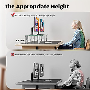 Hemudu Dual Monitor Stand -Adjustable Length and Angle Dual Monitor Riser, Computer Monitor Stand, Desktop Organizer, Monitor Stand Riser for PC, Computer, Laptop (Clear)