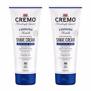 Cremo Barber Grade Cooling Shave Cream, Astonishingly Superior Ultra-Slick Shaving Cream Fights Nicks, Cuts And Razor Burn, 6 Fl Oz (2 Pack), WHITE