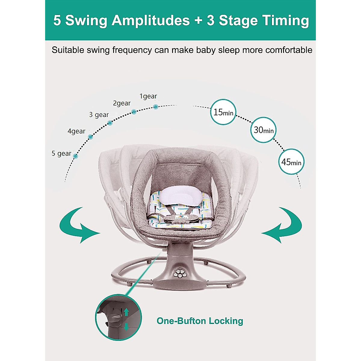 Electric Baby Swing Baby Cradle Infant Bouncer Baby Portable Adjustable Motorized Rocker with Bluetooth Music Speaker and 5 Swaying Gears Preset Lullabies and Smooth Remote Control (Pink)