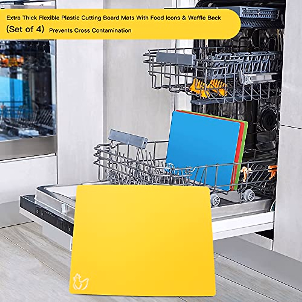 KUFUNG Flexible Cutting Board Mats for Kitchen - 100% Non Slip (New) Color Coordinated Plastic Cutting Boards on Any Countertop