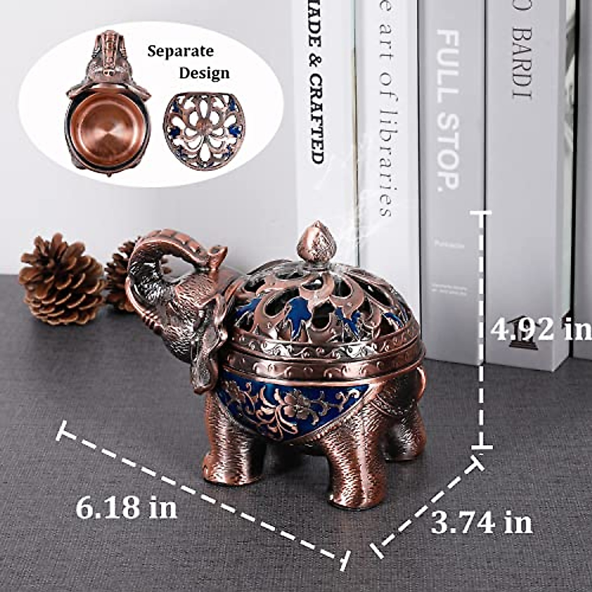 SogYupk Elephant Incense Burner with Lid,Metal Incense Holder Office/Home/Bathroom Vintage Incense Burner Decorative Ornaments,Handmade Incense Burner Gift for Meditation Yoga Lovers(Blue)