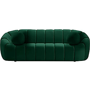 Meridian Furniture Elijah Collection Velvet Upholstered Sofa with Deep Channel Tufting, Green