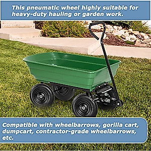 4.00-6 Pneumatic Tire and Wheel Compatible with Gorilla cart, 13'' Residential Wheelbarrow Tires Replacement, Air Filled Wheel Assemblies for Garden Carts with 5/8" and 3/4" Center Bearing