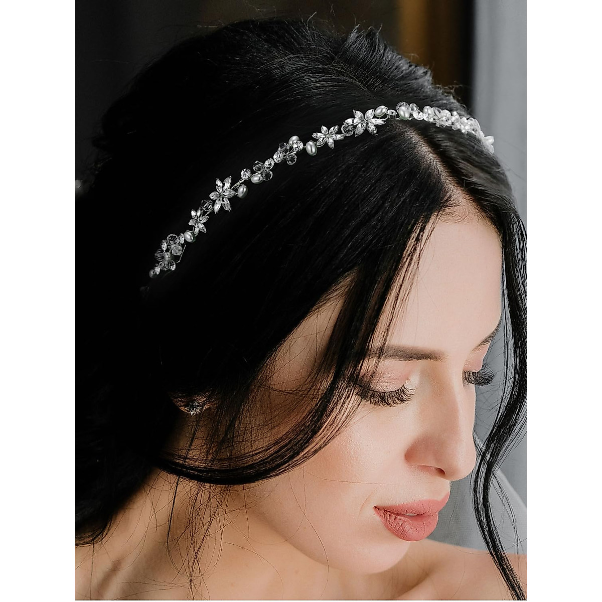 SWEETV Rhinestone Wedding Headband Hair Vine Headpieces Silver Birdal Hair Accessories for Brides