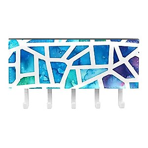 Triangle Mosaico Pattern Mail Holder Organizer and Key Hooks PU Front, Self Adhesive Key Rack with 5 Hooks Perfect for Entryway, Hallway，Bathroom ，Kitchen