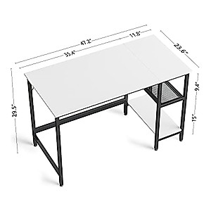 CubiCubi Computer Home Office Desk, 47 Inch Desk Study Writing Table with Storage Shelves, Modern Simple PC Desk with Splice Board,White Finish