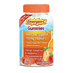 Emergen-C 750mg Vitamin C Gummies for Adults, Immune Support Gummies with B Vitamins, Gluten Free, Orange, Tangerine and Raspberry Flavors - 63 Count