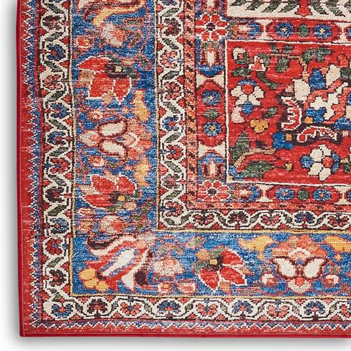 Nourison Fulton Vintage Red 5' x 7' Area Rug, Easy-Cleaning, Non Shedding, Bed Room, Living Room, Dining Room, Kitchen (5x7)