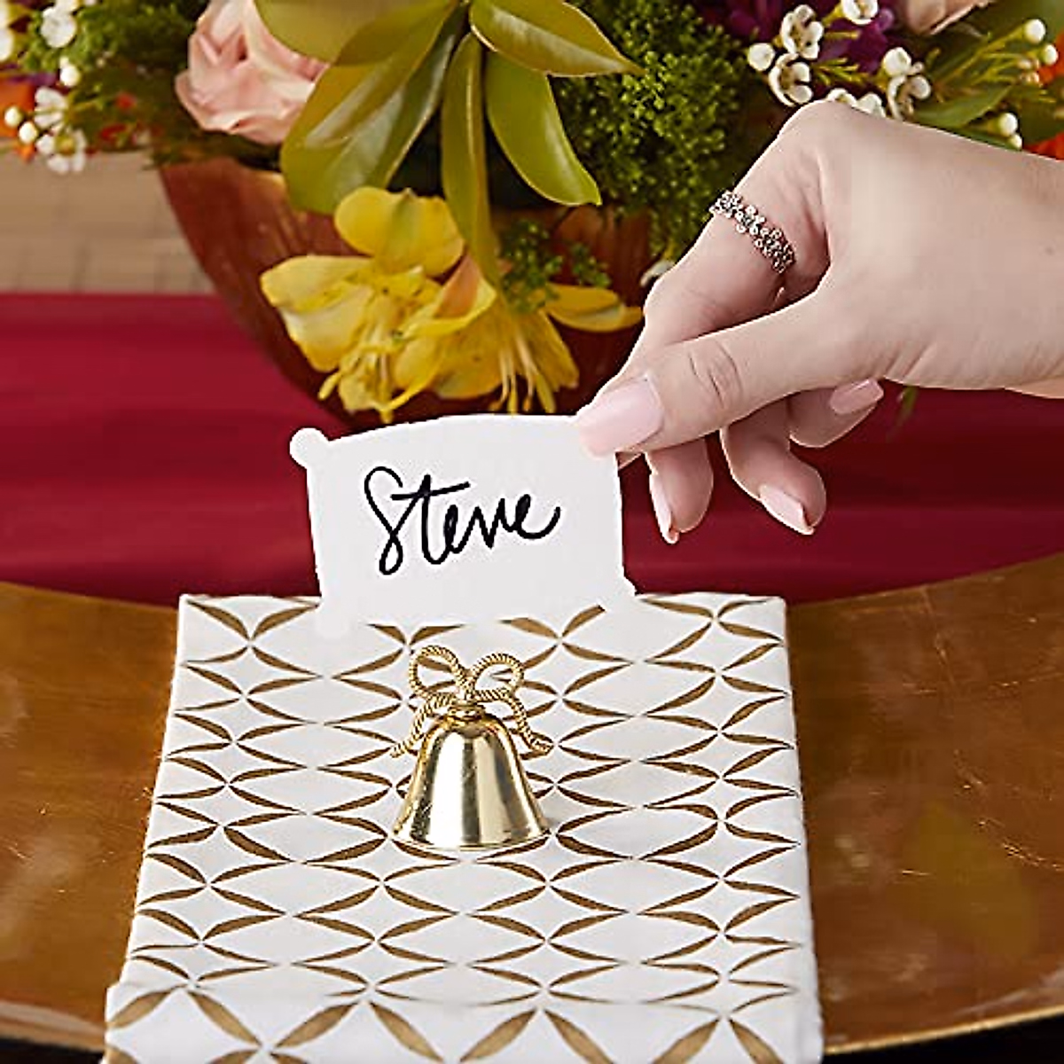 Kate Aspen Gold Kissing Bells Place Card/Photo Holder, Set of 24