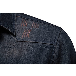 utcoco Men's Casual Slim Fit Long Sleeve Lapel Button Down Denim Shirt with Chest Pockets (L, Dark Blue)