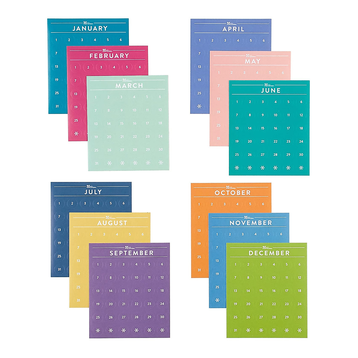 Erin Condren Designer Sticker Sheets - Colorful Date Dots Stickers - 12 Monthly Sticker Sheets, 432 Stickers Total. Decorative and Cute Stickers for Customizing Planners, Notebooks, and More