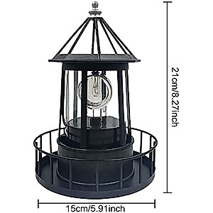 HAKUNA LED Solar Powered Lighthouse, 360 Degree Rotating Lamp Courtyard Decoration IP65 Waterproof Durable Rotatable Outdoor Solar Light Lamp Hanging for Home Garden Yard Décor