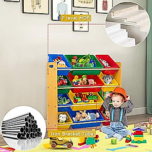 FDW Toy Organizer Storage Kids Box Playroom Bedroom Shelf Drawer with Plastic Bins,Nature