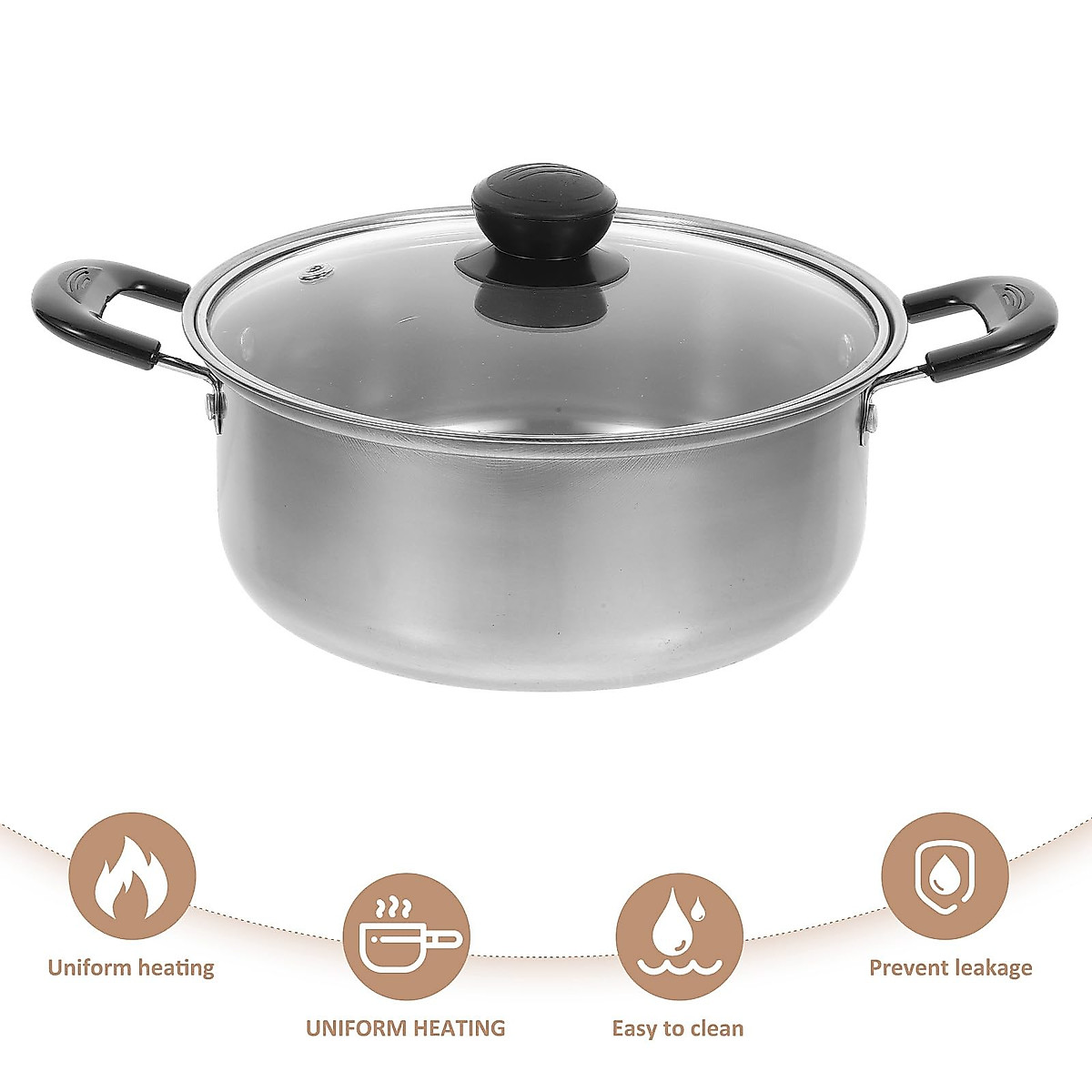 Housoutil 6 Quart Stock Pot - Stainless Steel Metal Soup Pot with Glass Lid Cooks Standard Stock Pot for Cooking - Sauce Pot Heavy Duty & Dishwasher Safe