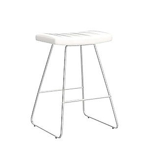 SICOTAS Bar Stools Set of 2 - Counter Height Bar Stools - 24 Inch Saddle Bar Stools - Modern Metal Bar Stools for Kitchen Counter - White Saddle Seat Barstools, Kitchen Island Stools - Chromed Base