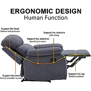 Dreamsir Recliner Chair Breathable Fabric Manual Single Sofa, Soft Living Room Chair Home Theater Lounge Seat, Removable Cushion, 34×34×38 inch, Grey