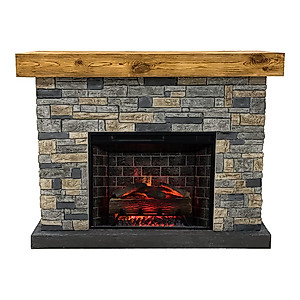 Country Living Dixson 55 Inch Wood Mantel with Faux Stone Brick Surround & 28" Smart Electric Fireplace | 55" W x 16" D x 43" H