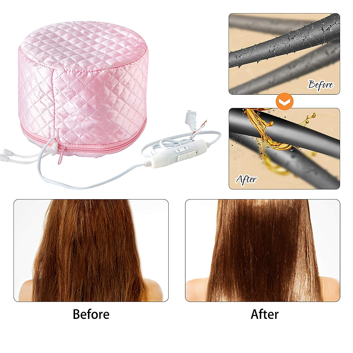 Hair Care Cap, 110V Yomagine Pink Hair Heat Treatment Cap, Deep Conditioning Heat Cap, Thermal Treatment Caps for Hair Spa, Beauty Steamer Nourishing Hat for Family Personal Care