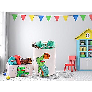 KAZULO Dinosaur Baskets Set, Kids hampers, Dinosaur laundry Basket, Dinosaur clothes Hamper with Handles, Dino Decor, Dinosaur Stuf, Book Storage Bins for kids (Dino Bundle)