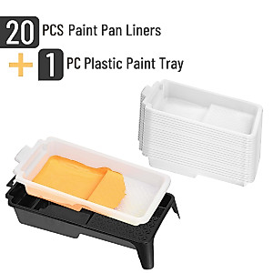 Bates- Paint Tray Liner, 4 Inches, One Plastic Paint Tray with 20 pcs Paint Pan Liners, Paint Pans Trays, Disposable Paint Tray, Paint Roller Tray Liners, Paint Trays for Painting Walls