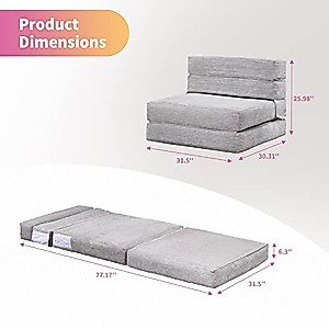 Mixoy Folding Sofa Mattress, Tri Fold Sofa Chair Bed 6.3”,Upholstered Guest Chaise,Floor Couch Sleeper,Folding Futon Sofa Bed Lounge Chaise for Guests,Living Room and Bedroom(Twin Size, Light Grey)