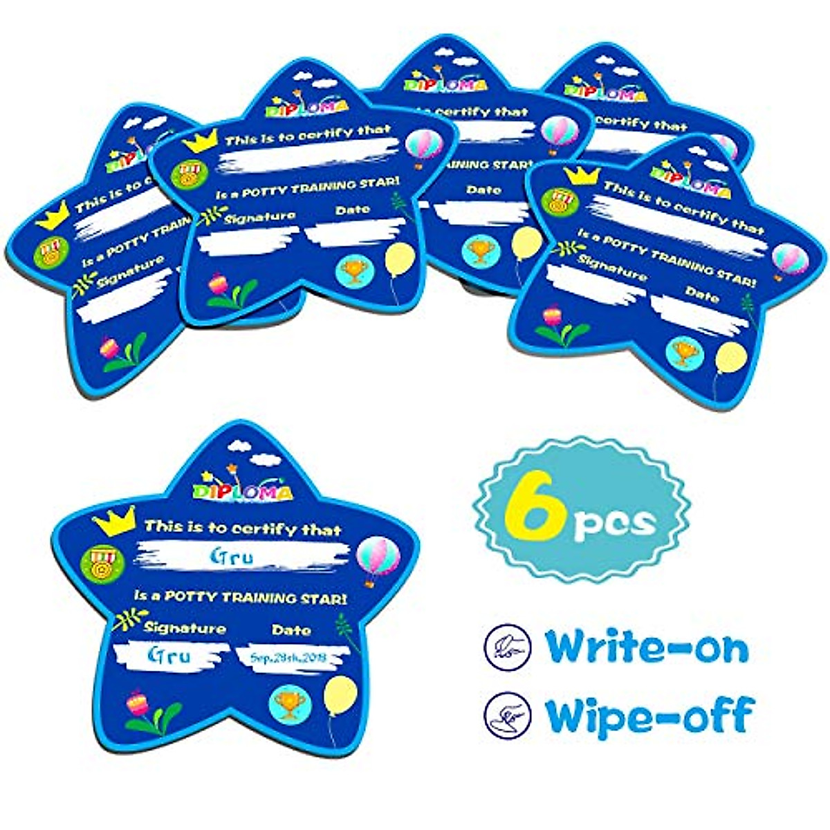 SpriteGru Potty Training Reward Chart with 4X Waterproof Weekly Charts, 6X Diploma, 600X Colorful Stars. Perfect for Multiple Toddlers’ Motivational Toilet Training (Each chart 11” X 7”)