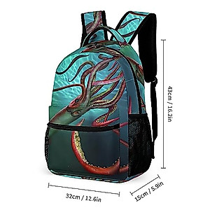 oallpu 3Pcs Red Squid King Backpack Set Large Capacity Laptop Bag, Multi-function Daypack with Adjustable Double Shoulder Strap, Lightweight Lunch Box Portable Pencil Bag