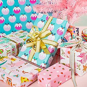 MAYPLUSS Christmas Wrapping Paper Large Sheet - Folded Flat - 6 Different Pink Design (45.2 sq. ft.ttl.) - 27.5 inch X 39.4 inch Per Sheet